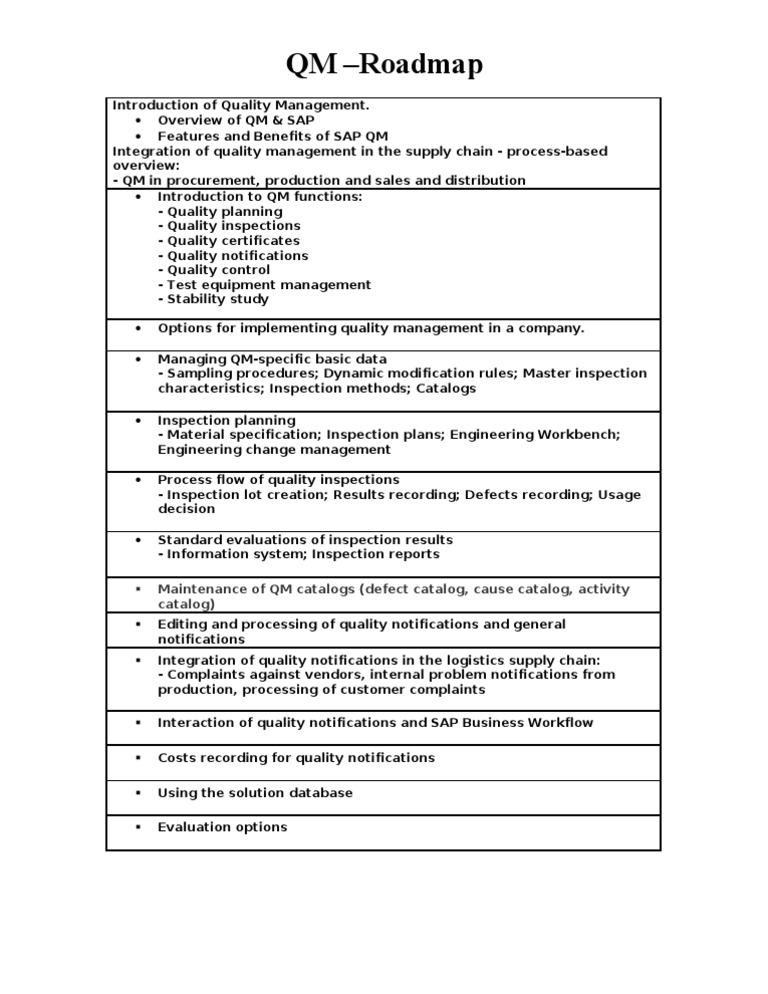 Quality Management Roadmap in SAP | PDF | Technology & Engineering