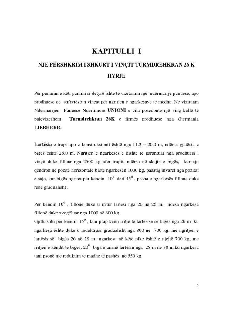 Një Përshkrim I Shkurt I Vinçit Turmdrehkran 26 K | PDF