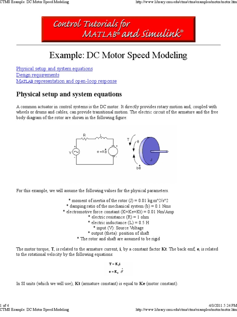 DC Motor Speed Modeling | PDF | Electric Motor | Systems Theory