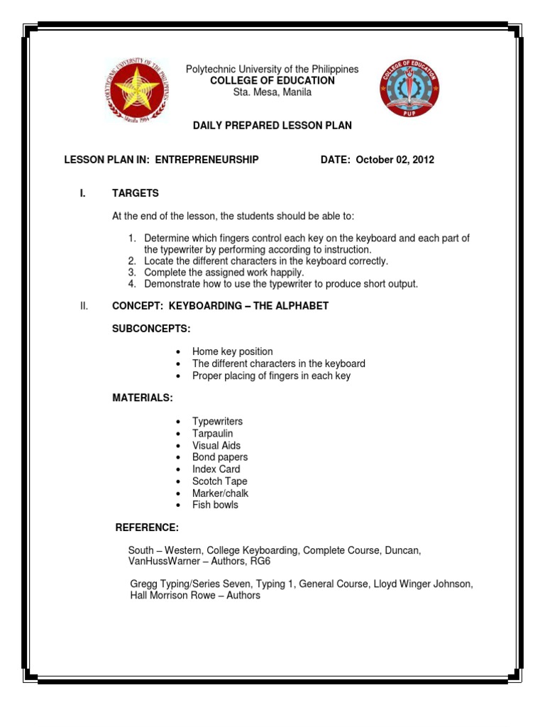 Keyboarding Lesson Plan for Students | PDF