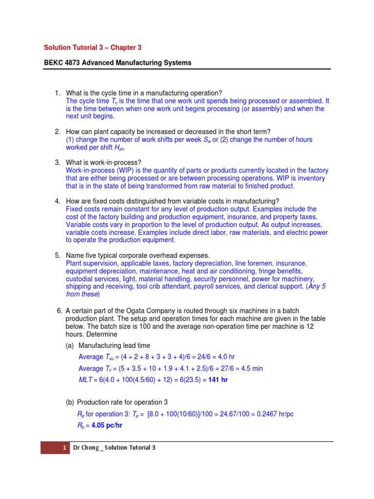 Tutorial 3 - Solution | PDF | Factory | Inventory