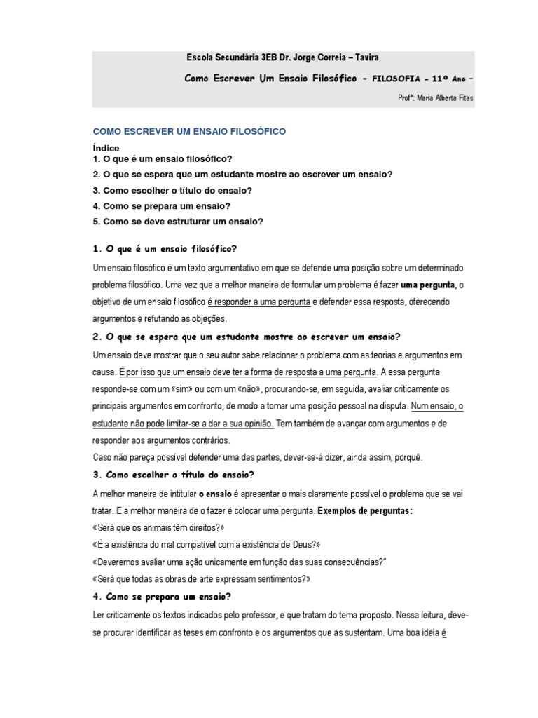 COMO ESCREVER UM ENSAIO FILOSÓFICO-Texto adaptado para os alunos M_A ...