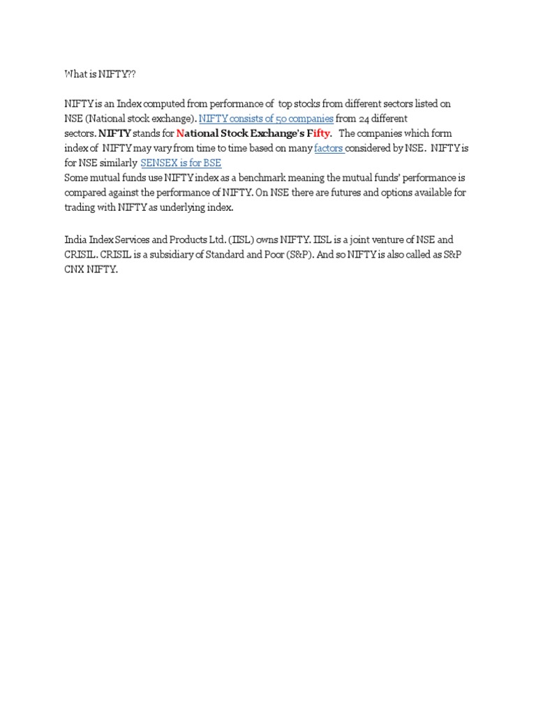 NIFTY Consists of 50 Companies Factors Sensex Is For Bse: N Ifty | PDF