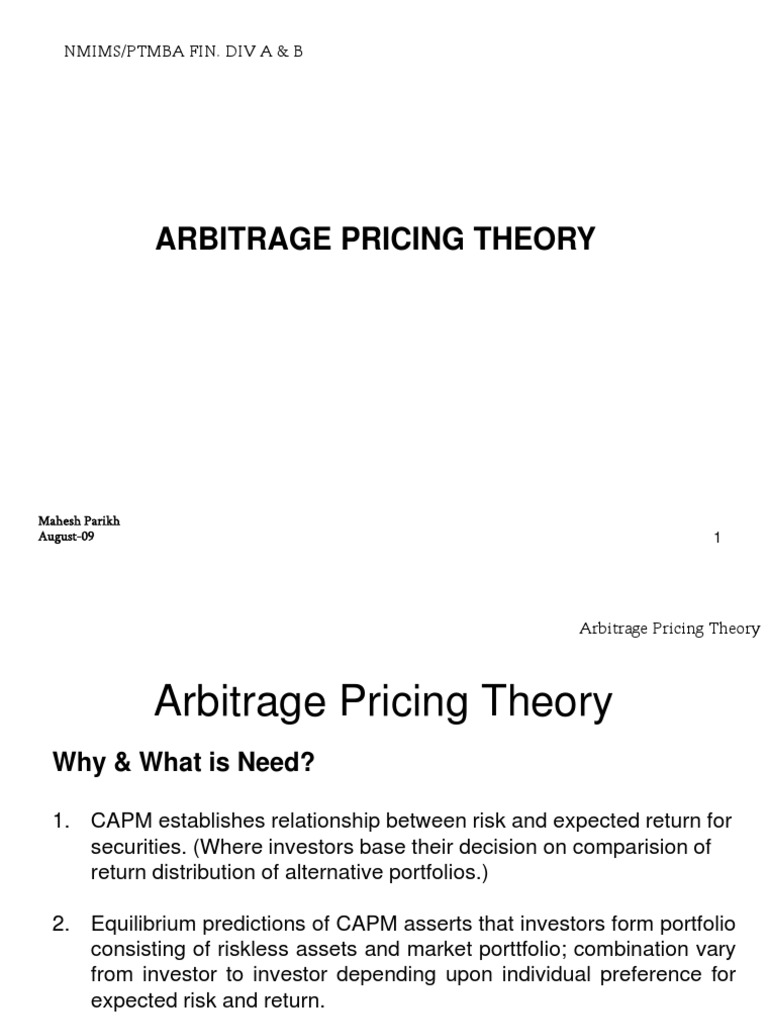 Arbitrage Pricing Theory | PDF | Capital Asset Pricing Model | Beta (Finance)