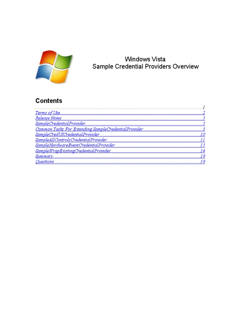 Windows Vista Credential Provider Samples Overview | PDF | Windows ...