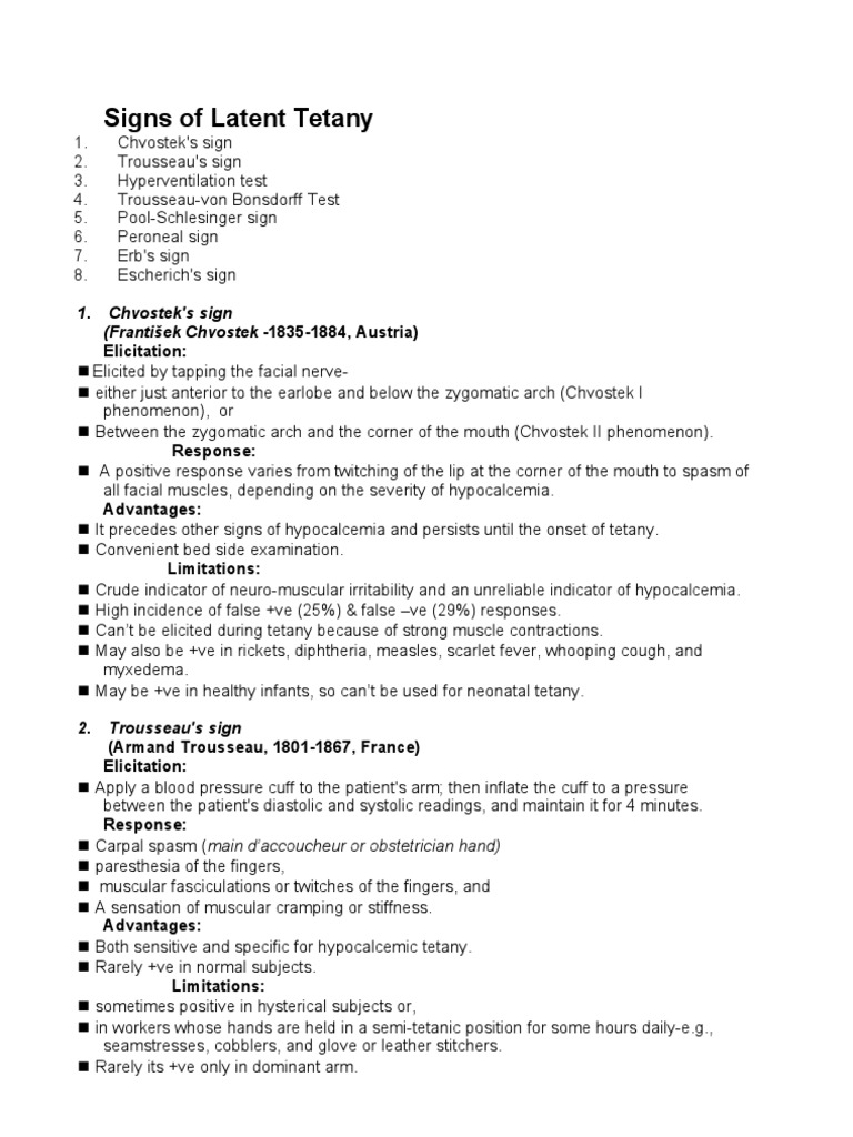 Signs of Latent Tetany | PDF | Anatomical Terms Of Motion ...