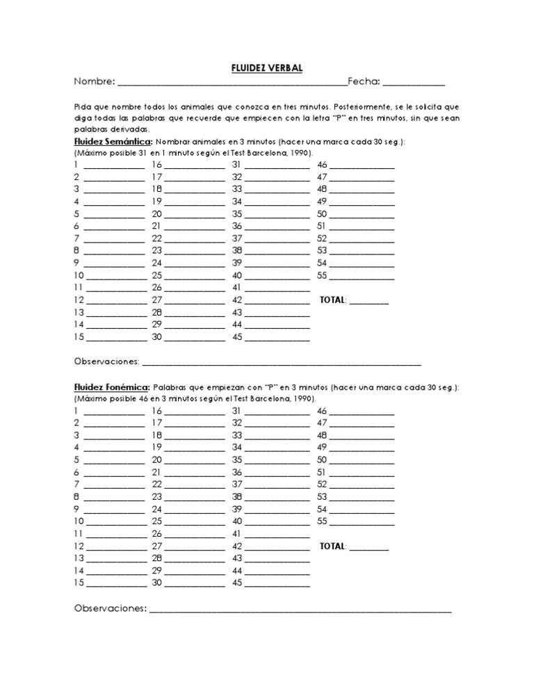 Fluidez Verbal | PDF