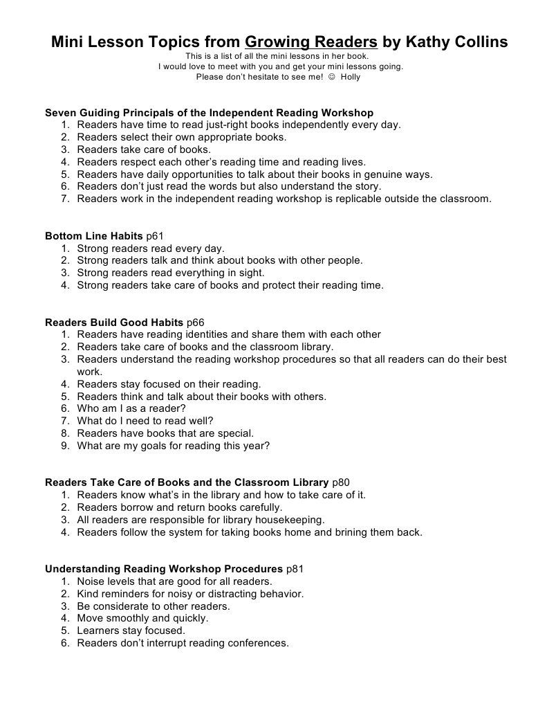 Mini Lessons Growing Readers by Kathy Collins | PDF | Reading ...