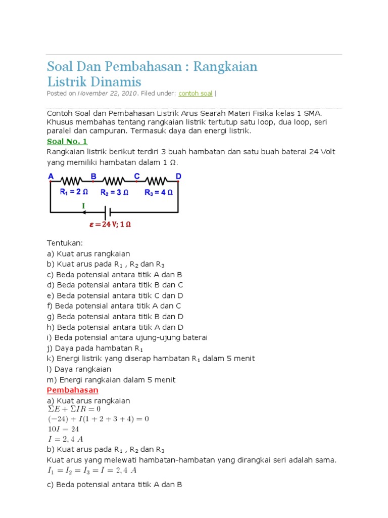 Soal Dan Pembahasan Rangkaian Listrik Dinamis | PDF
