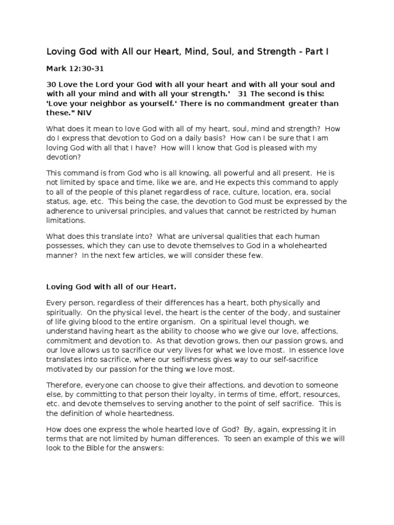 Wholehearted Love for God Explained | PDF | Patience | Love