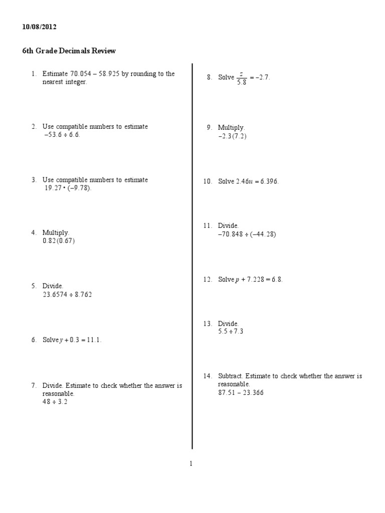 Decimal Review For Math Stations PDF | PDF | Teaching Methods ...