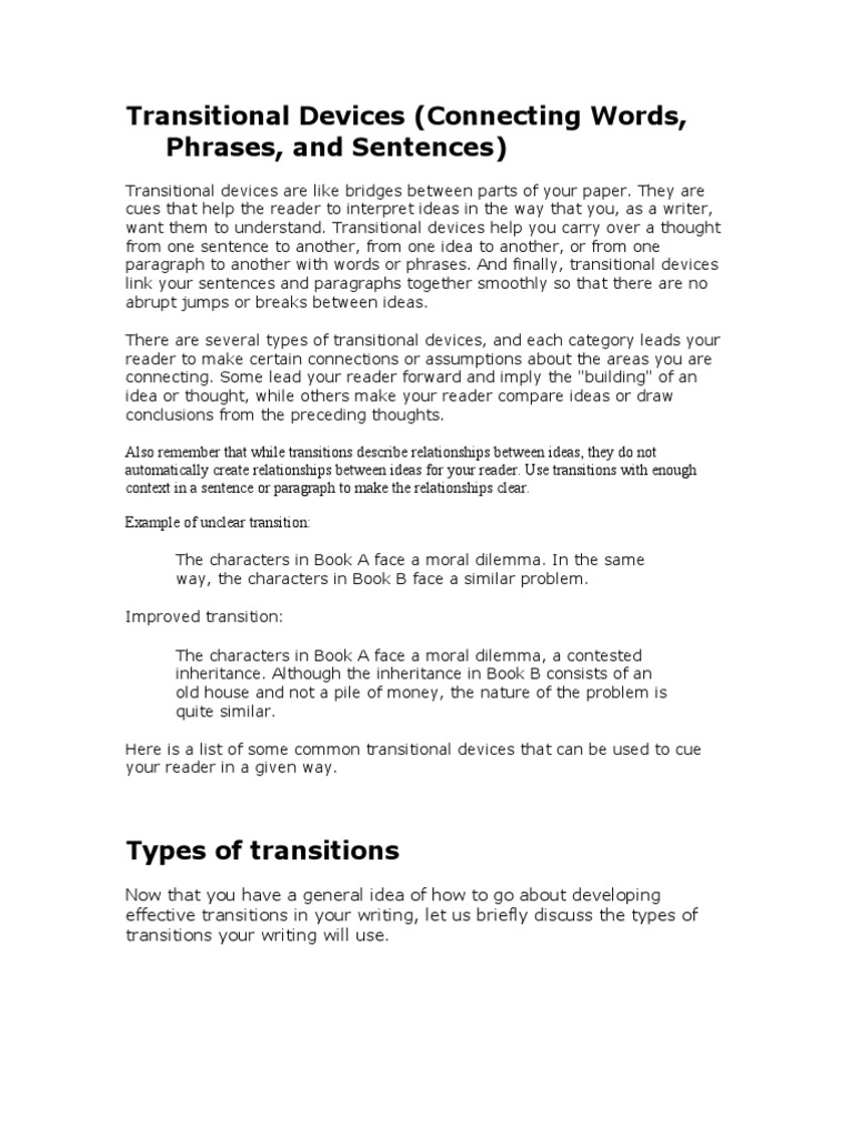 Transitional Devices | PDF | Paragraph | Phrase