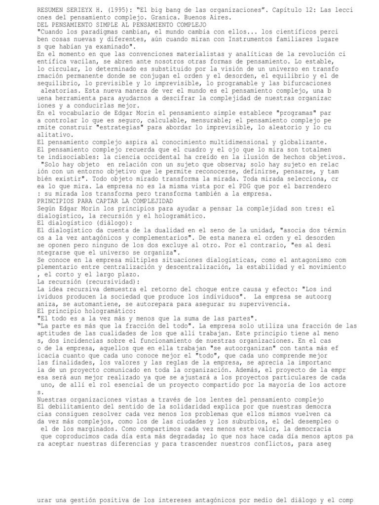 Resumen Pensamiento Simple A Complejo | PDF | Complejidad | Autoorganización