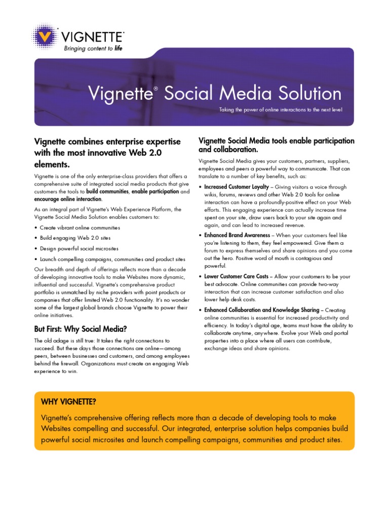 Vignette Social Media Solution | PDF | Web 2.0 | Social Media