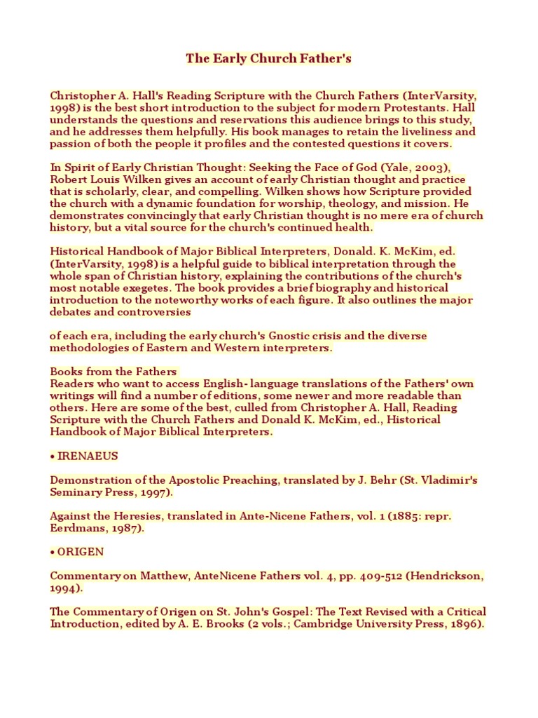 Early Church Fathers | PDF | Church Fathers | Origen