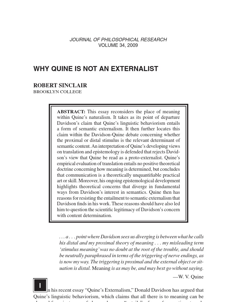 Quine and Externalism | PDF | Epistemology | Internalism And Externalism