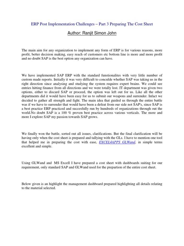 ERP Post Implementation Challenges 3 | PDF | Enterprise Resource ...