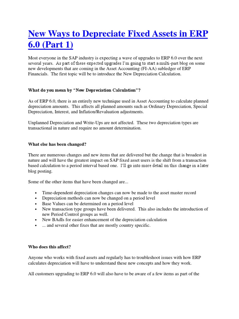 New Ways To Depreciate Fixed Assets in ERP 6 1 | PDF | Depreciation ...