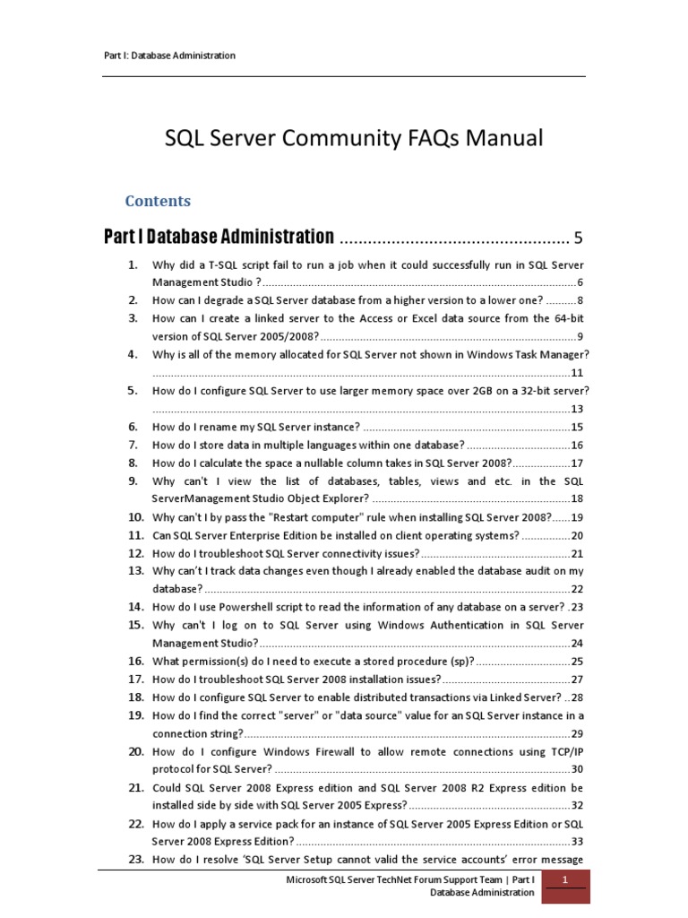 6354.SQL Server Community FAQs Manual v1 | PDF | Microsoft Sql Server | Port (Computer Networking)