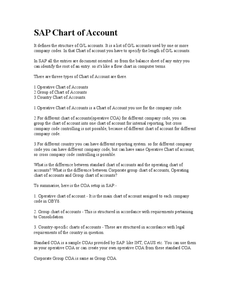 SAP Chart of Account