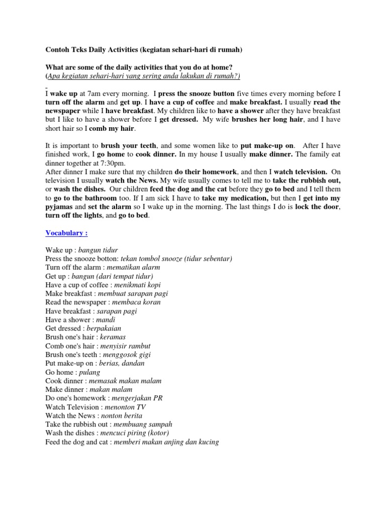 Contoh Teks Daily Activities | PDF | Foods | Business