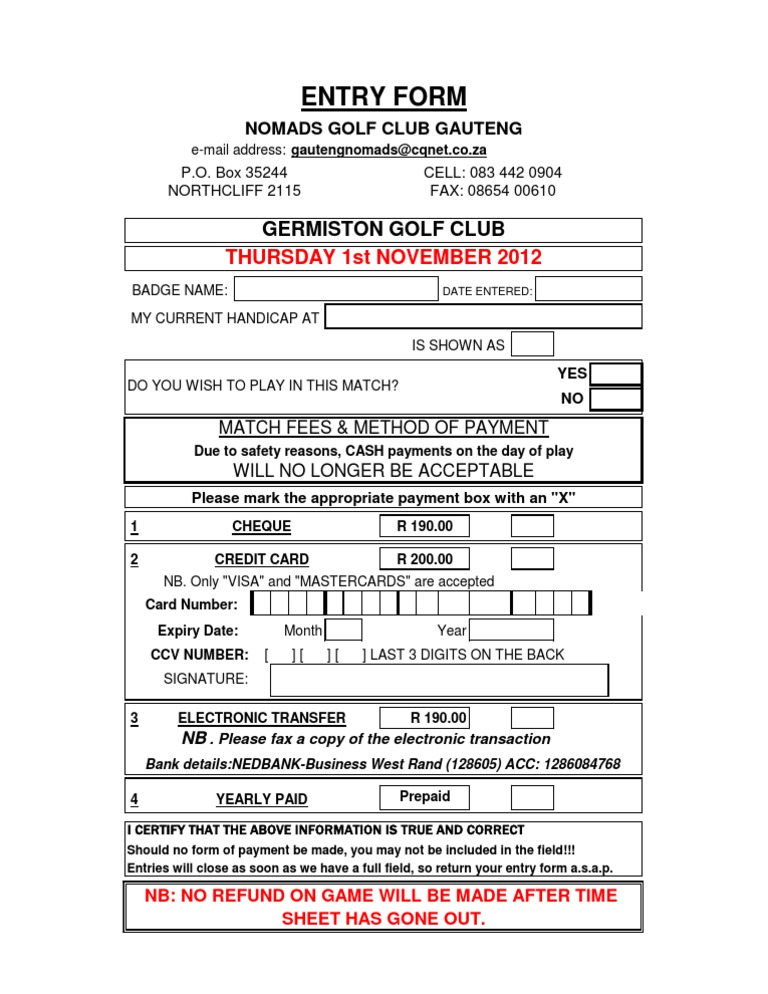 2012 Germiston Entry Form | PDF
