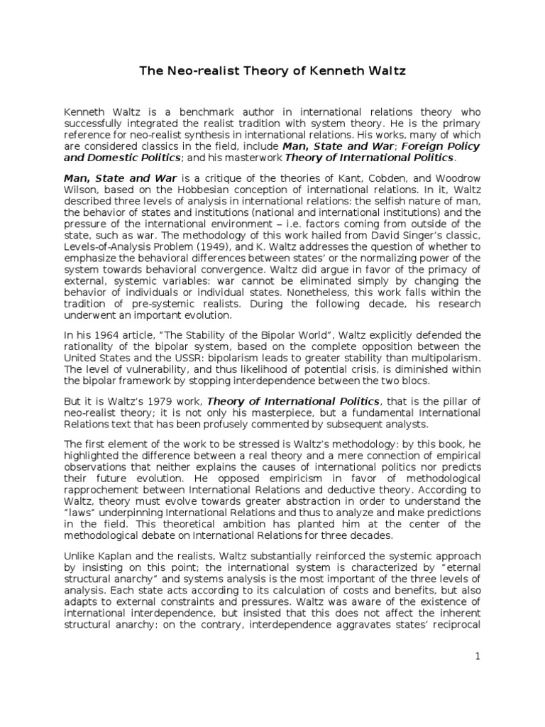 Neorealism of Waltz | PDF | International Relations | Theory
