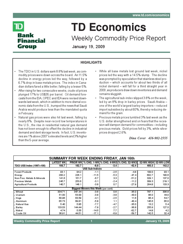 Weekly Commodity Price Report | PDF | Opec | Economies