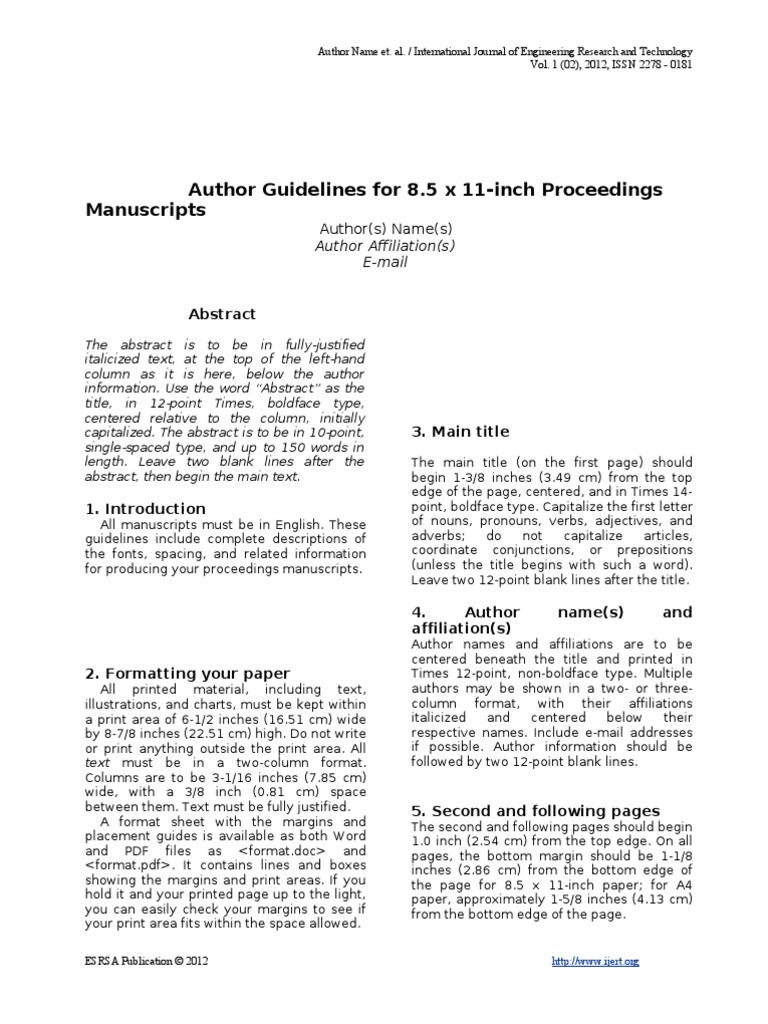 IJERT Paper Template 2012 | PDF | Times New Roman | Typefaces