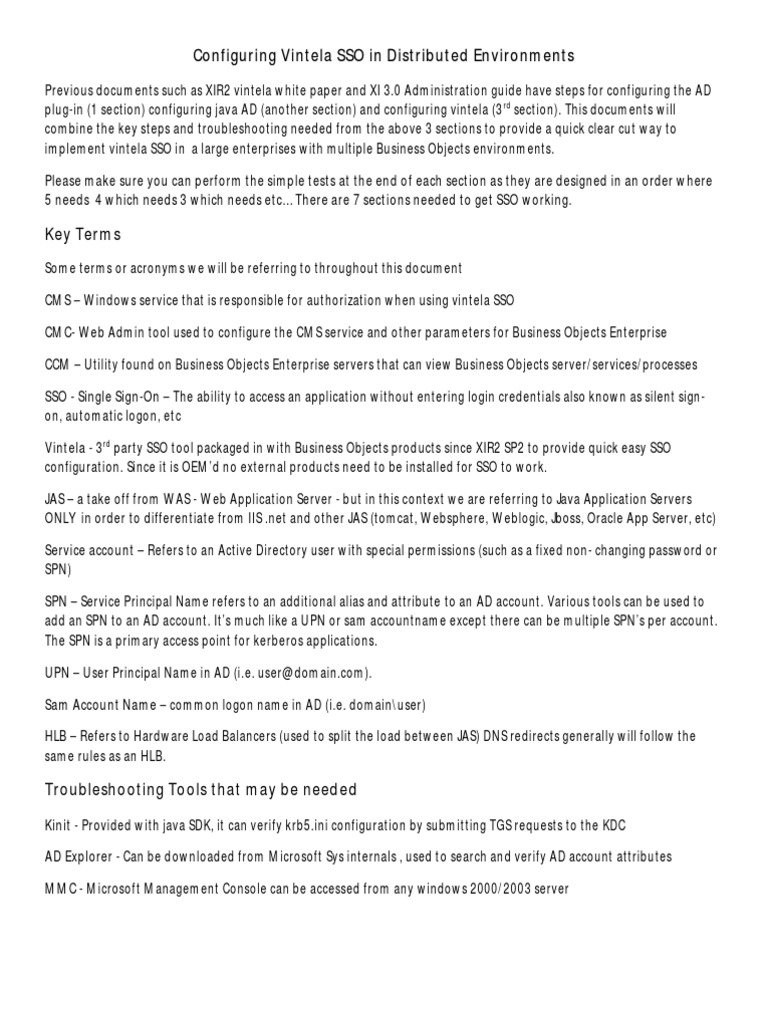 Configuring Vintela SSO in Distributed Environments | PDF | Hypertext ...