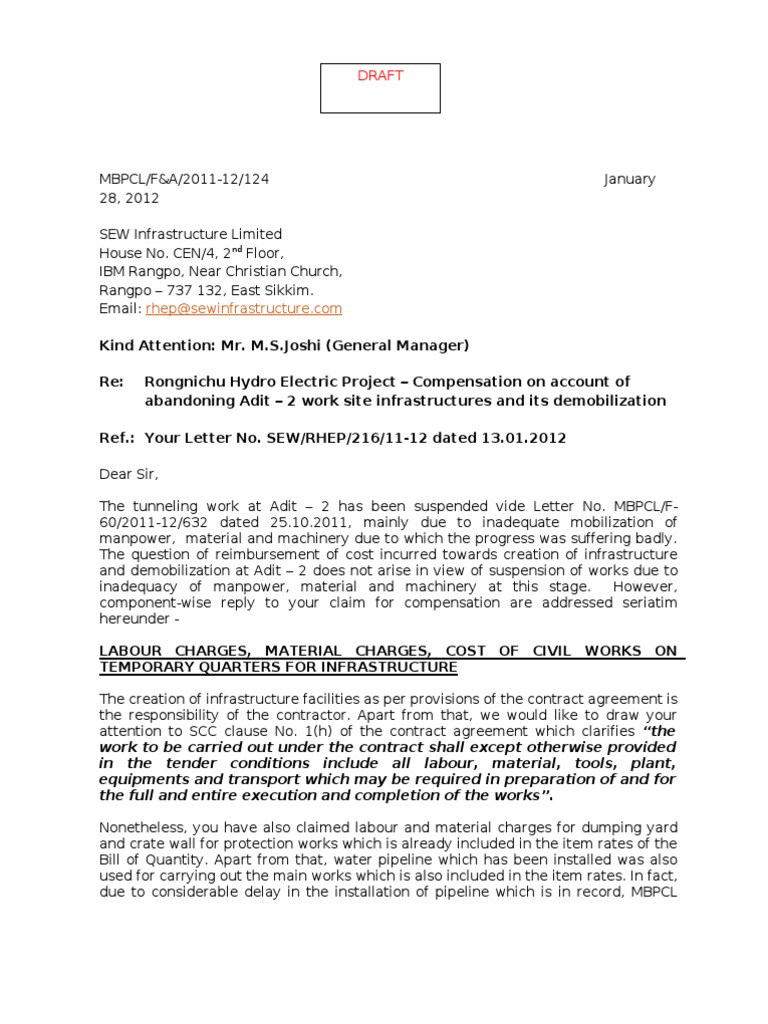 02-Draft Reply To SEW S Letter No. 216-2812012-160212 | PDF ...