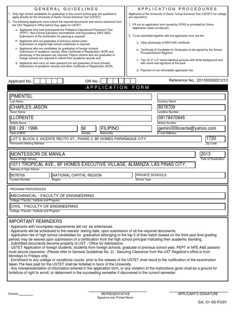 UST App Form | Secondary School | University And College Admission