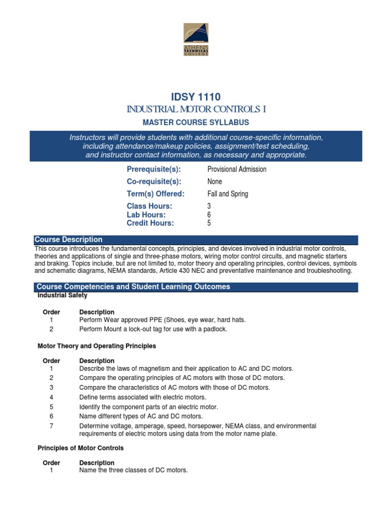 Industrial Motor Controls I: IDSY 1110 | PDF | Academic Dishonesty | Switch