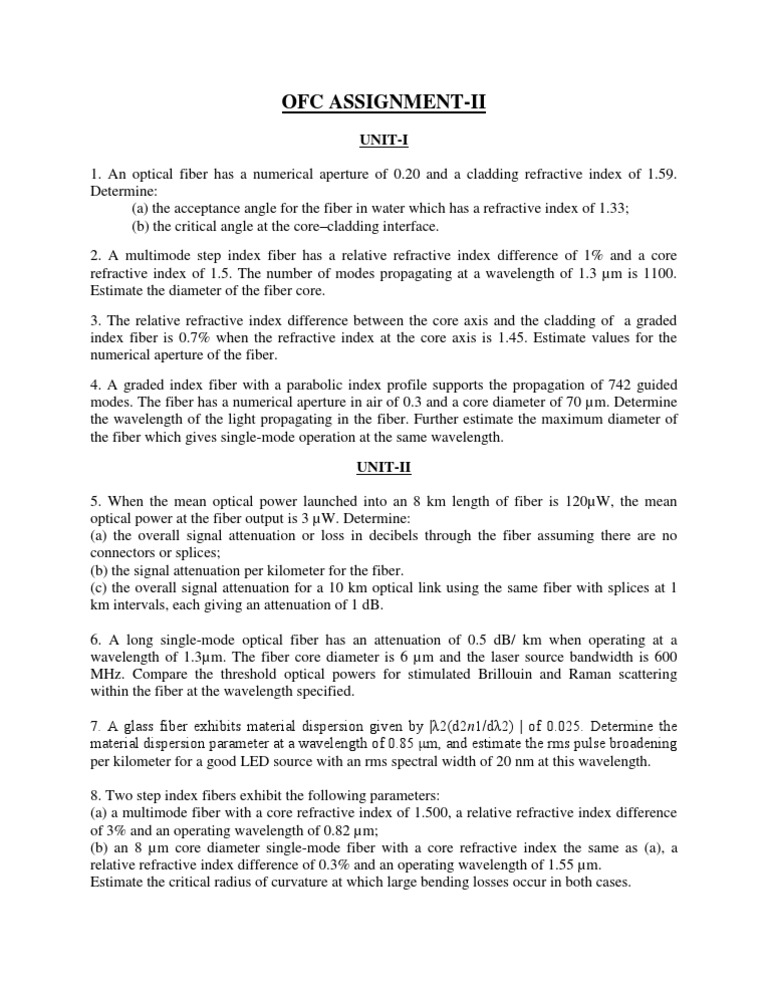 Ofc Assignment | PDF | Optical Fiber | Refractive Index