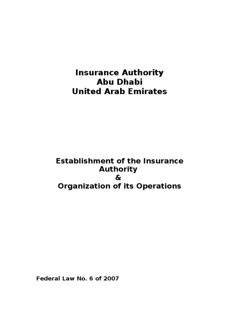 Federal Law No.6 2007 Insurance Authority Abu Dhabi United Arab ...