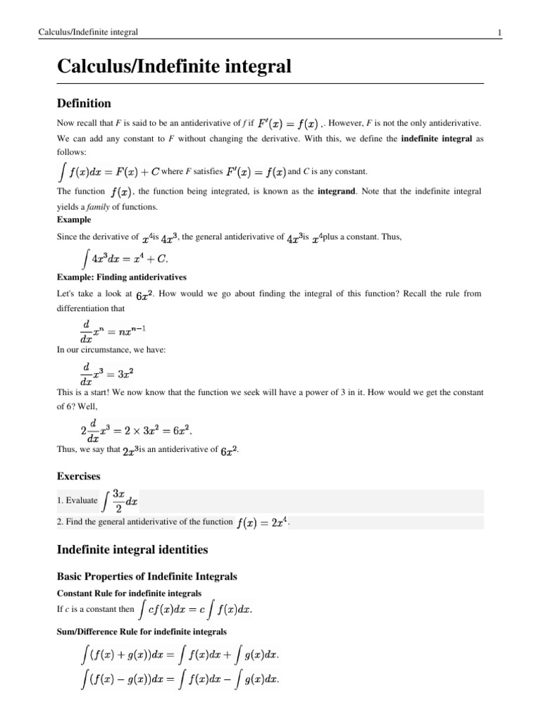 Calculus Indefinite Integral | Download Free PDF | Integral ...