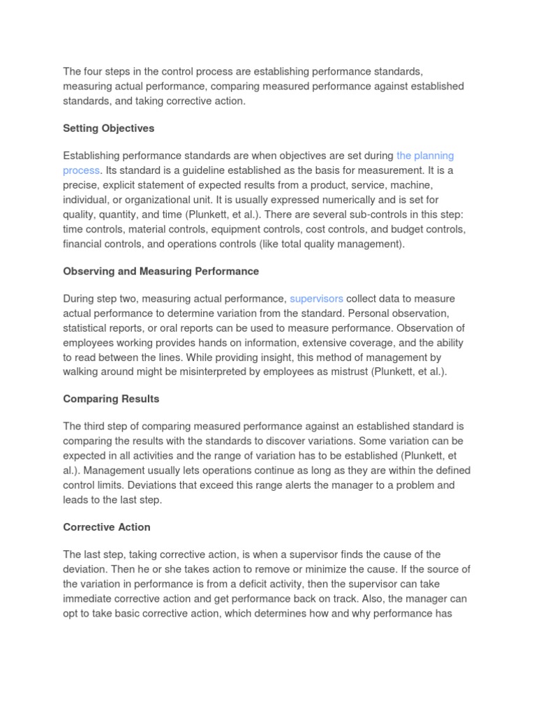 The Four Steps in The Control Process Are Establishing Performance ...
