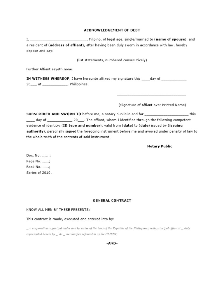 Acknowledgement of Debt | Affidavit | Security Guard