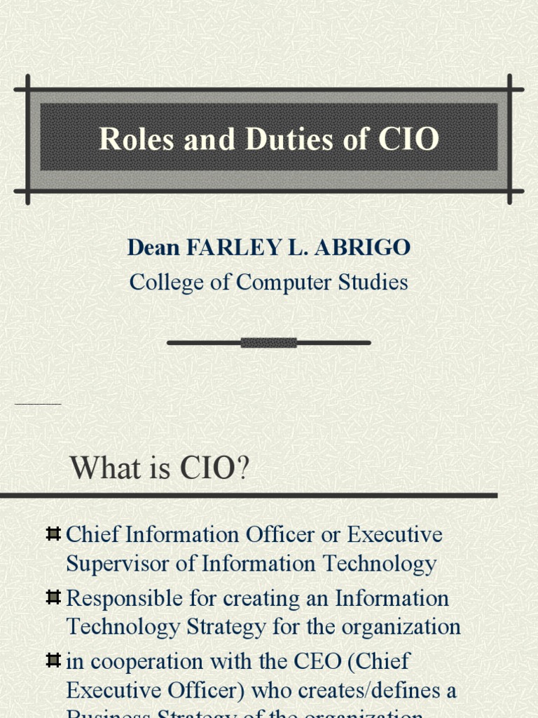 Roles & Duties of CIO | PDF | Chief Information Officer | Strategic ...