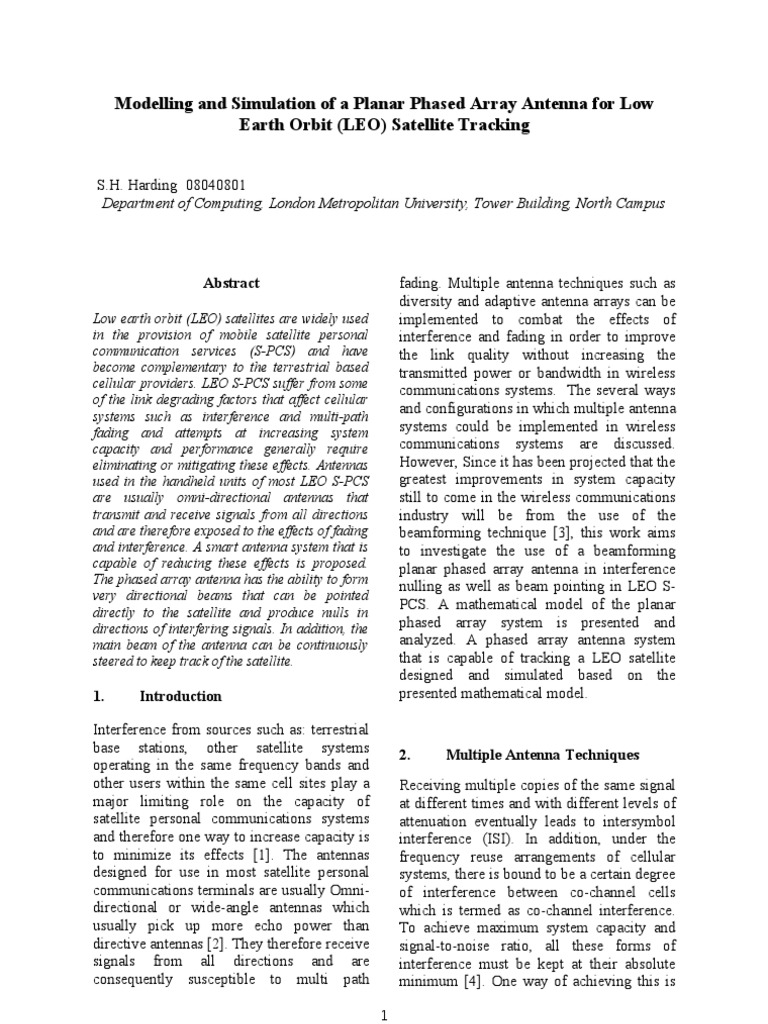 Modelling & Simulation of A Planar Phased Array Antenna For Low Earth Orbit Satellite Tracking ...