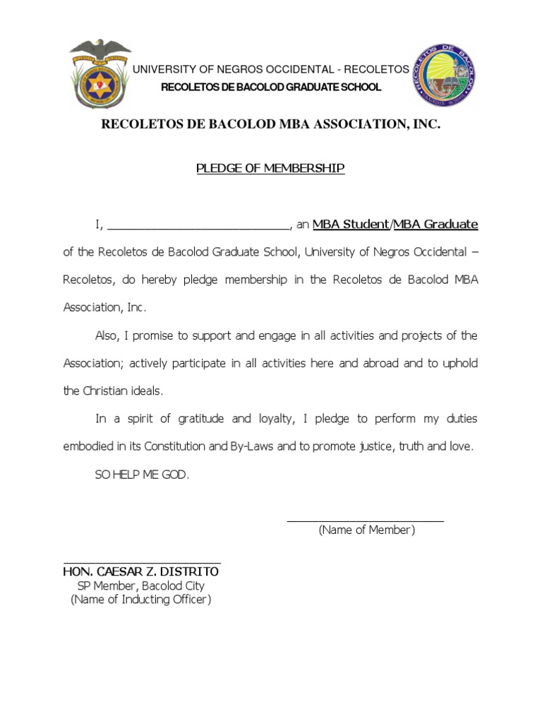 MBA Association Membership Pledge Form | PDF | Social Science