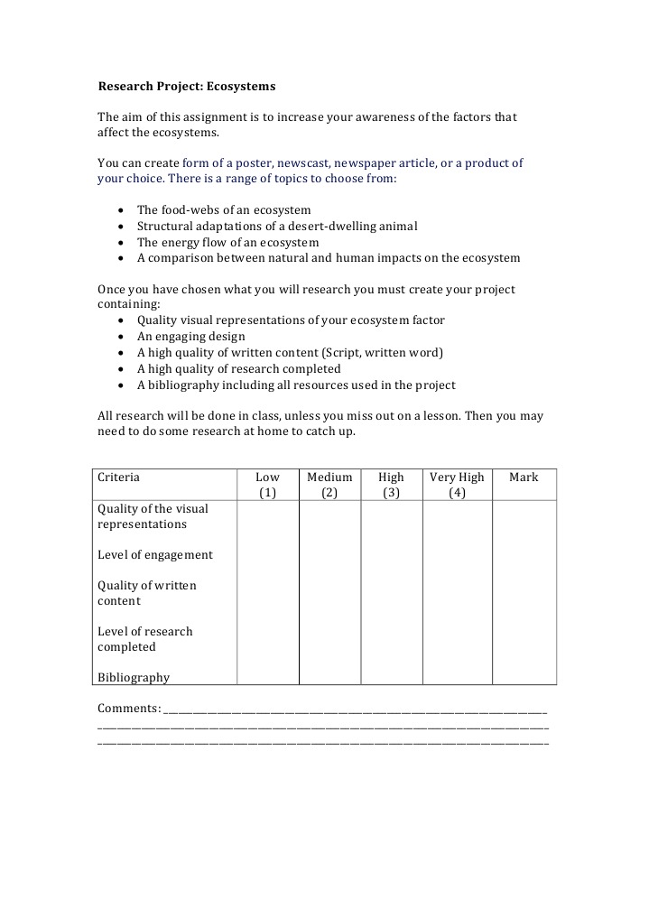 Ecosystem Research Project Guidelines | PDF
