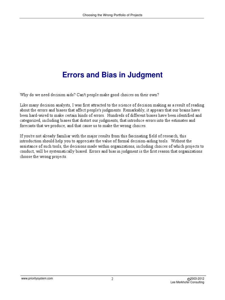 Errors and Biases in Project Selection | PDF | Heuristics In Judgment ...
