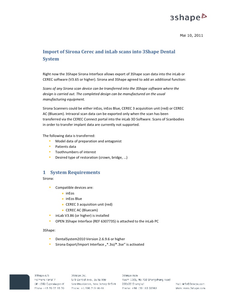Import of Sirona Cerec and InLab Scans Into 3shape Dental System - Docx ...