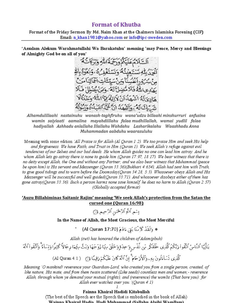 Format of Khutba by MD Naim Khan | PDF | Prophets And Messengers In ...