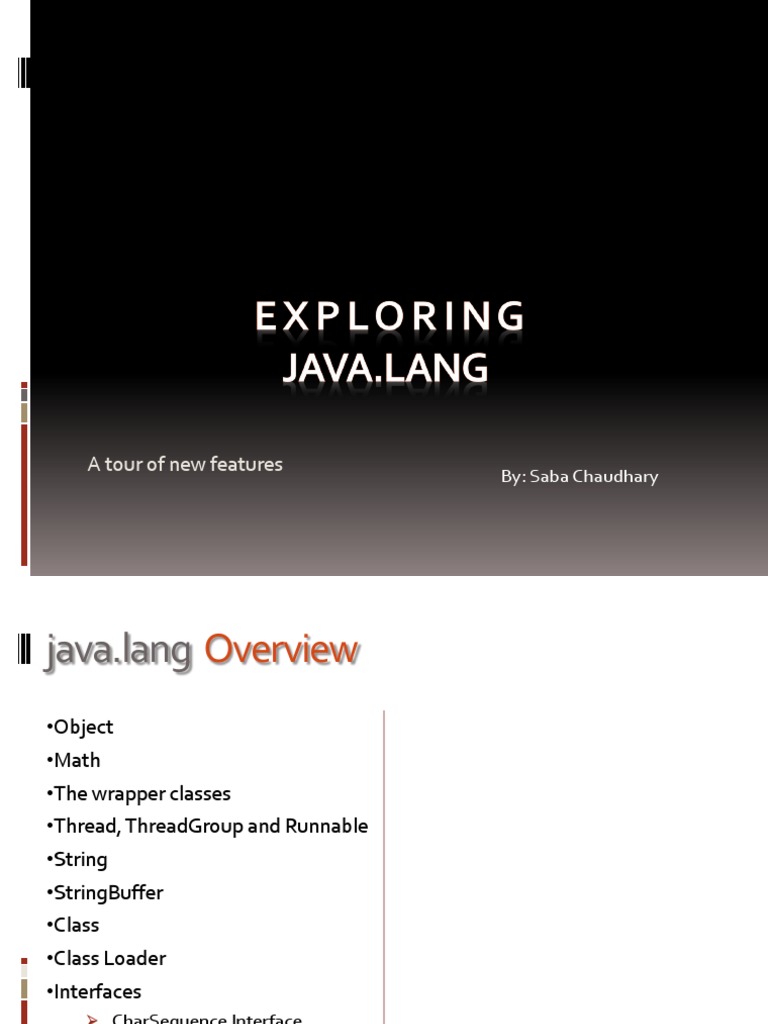 Presentation On Java - Lang Package | PDF | Class (Computer Programming) | Method (Computer ...