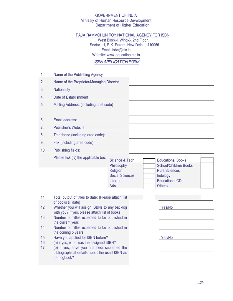ISBN Application Form India | PDF | International Standard Book Number ...
