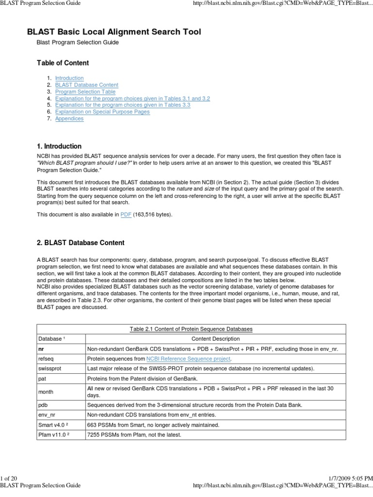 BLAST Program Selection Guide | PDF