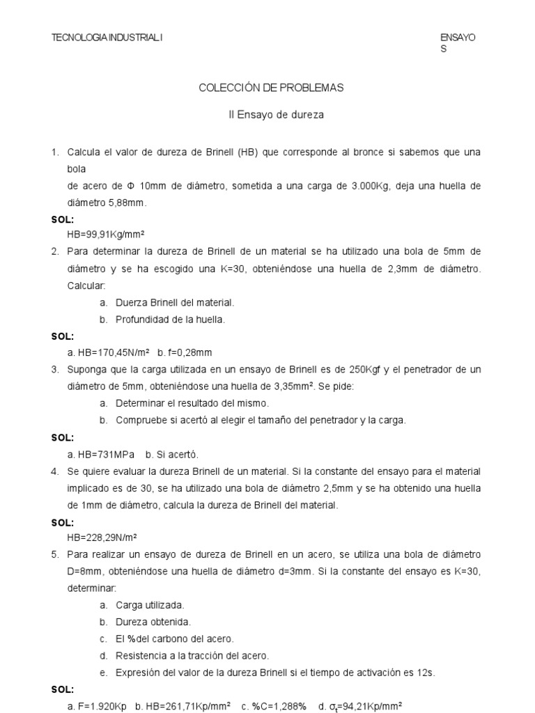 Ejercicios De Dureza Brinell Y Rockwell Pdf Dureza Ciencia De Los
