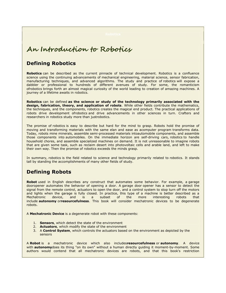 An Introduction To Robotics | PDF | Robot | Robotics